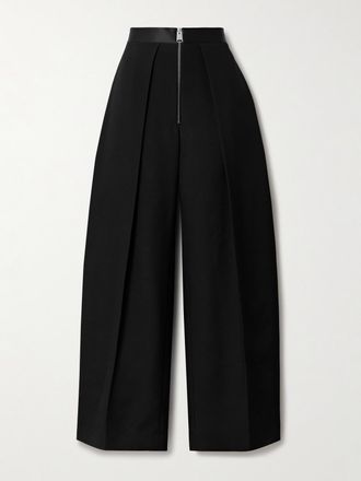 Khaite Pantalon Droit En Cr&ecirc;pe &Agrave; Plis Et &Agrave; Finitions En Satin Marine - Noir