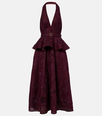 Self Portrait Midikleid aus Baumwolle und Leinen