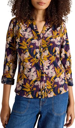 White Stuff Annie Jersey-Hemd - Klassische Passform aus Baumwolljersey mit Knopfverschluss - Marineblau Multi - Größe 46