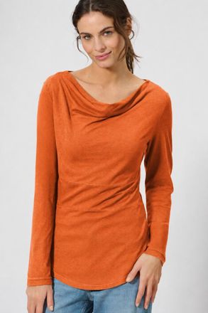 Hempage Hempage Damen vegan Langarmshirt Mit Wasserfallkragen Korallenorange