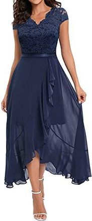 Generic Robe tunique pour femme - Robe de soirée - Col en V - Volants irréguliers - Taille haute - Robe de soirée - Robe de cocktail - Robe de demoiselle dhon