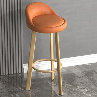 Generic Moderner Barhocker aus Holz mit Fu&szlig;- und R&uuml;ckenlehne - ergonomischer K&uuml;chenstuhl aus PU-Leder f&uuml;r Esszimmer, Caf&eacute;, Kneipe - 60 cm hoch, Orange