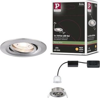 Paulmann 94294 Nova Mini LED Einbauleuchte Coin rund schwenkbar 1x4W Deckeneinbaustrahler Eisen gebürstet Einbaulampe Aluminium Warmweiß 2700K, 4 W