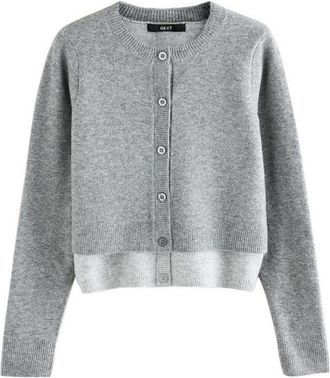 Next Rundhalspullover Doppellagige Strickjacke mit Rundhalsausschnitt (1-tlg)