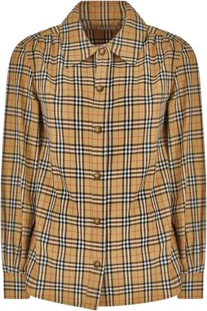 Burberry Chemise en coton &agrave; carreaux - Femme - Blouses et Chemises - Beige - Taille: 40 FR