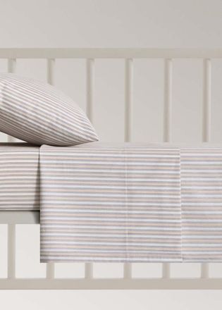 Mango Drap plat berceau percale de coton imprim&eacute; rayures fines vanille - Home - 100x150cm - MANGO HOME