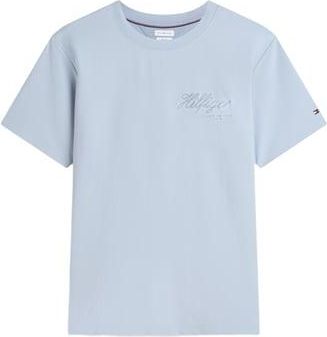 Tommy Hilfiger T-shirt uni &agrave; logo brod&eacute; en coton m&eacute;lang&eacute;