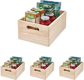 InterDesign iDesign The Home Edit by iDesign Extra gro&szlig;e Paulownia Holz Mehrzweck-Aufbewahrungsbeh&auml;lter mit Griffen, Natur (Packung mit 4)