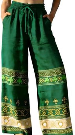 Generic HUIFUAO Pantalon de la Saint-Patrick pour femme - Pantalon tr&egrave;fle amusant - Costume de la St Paddys irlandais - Pantalon de tr&egrave;fle irlandais - Taille 