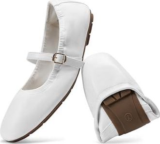 Dream Pairs Ballerines Femme Mary Jane Pliables Bout Carré Chaussures Plates Confortables pour Voyage et Usage Quotidien,Size 38.5,Blanc,DWUMFA2534