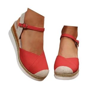 Generic Sandales d&eacute;t&eacute; &agrave; bout ferm&eacute; pour femme, espadrilles compens&eacute;es pour femme, chaussures d&eacute;t&eacute; &agrave; talons bas, chaussures d&eacute;t&eacute; r&eacute;glables avec sangle de chevi