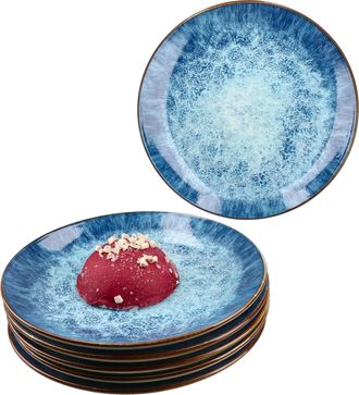 MamboCat Marina 6er Set Kuchenteller I blaue Porzellan-Fr&uuml;hst&uuml;cksteller mit maritimem Design f&uuml;r 6 Personen I Ozean-Dekor, Gischt I kleine Teller f&uuml;r Salat, De