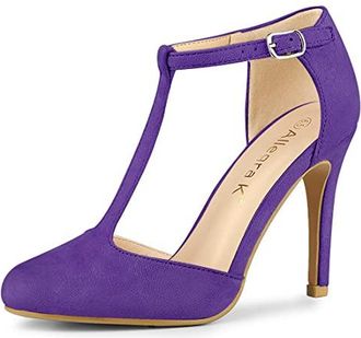 Allegra K Femmes Pointe Arrondie talo n Aiguille Sangle de Cheville en T Pompes Mauve 39