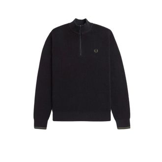 Fred Perry Homme, Pulls, Noir, Taille: M Pull à demi-zip en maille gaufrée noir