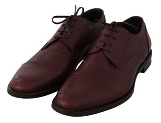 Dolce & Gabbana Mens Red Bordeaux Leather Derby Formal Shoes