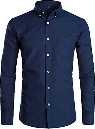 PARKLEES Chemise Oxford décontractée à manches longues pour homme, bleu marine, 3XL