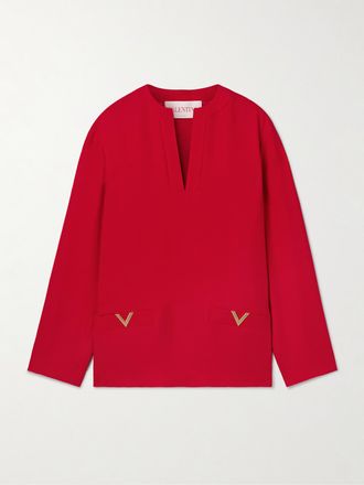 Valentino Garavani Blouse En Cr&ecirc;pe De Chine De Soie &Agrave; Ornements - Rouge