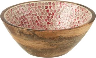 Jolipa Grand saladier en bois de manguier avec int&eacute;rieur coeurs rose