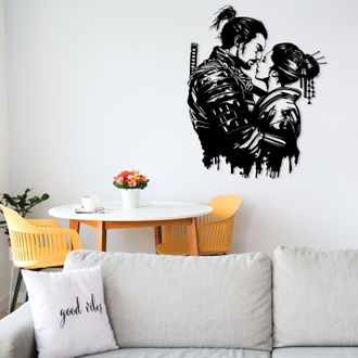 Generic Wandbild aus Metall, Japanisches Romantisches Liebespaar, japanische Dekoration, Frauensilhouette zum Aufh&auml;ngen f&uuml;r Wohnzimmer (Schwarz, 84 x 105 cm)