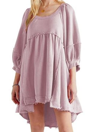 Generic Robe chandail surdimensionn&eacute;e &agrave; col rond pour femmes, coupe d&eacute;contract&eacute;e, mini robes fluides &agrave; manches lanternes, violet, taille M, pour un usage quot