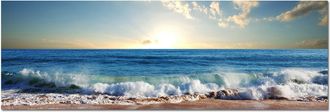 Paul Sinus Art Panoramabild XXL auf Leinwand und Keilrahmen 180x70cm Meer Strand Wellen Sonnenuntergang Wolken