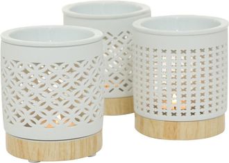 Boltze 3 x Duftst&ouml;vchen Porzellan wei&szlig; H&ouml;he 11 cm, Tischdeko, Duft, Geschenk, Deko Teelicht f&uuml;r &auml;therische &Ouml;le