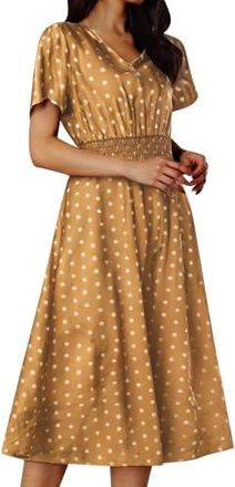 Generic Robe d&eacute;t&eacute; boh&egrave;me 2026 pour femme, robe de plage &eacute;l&eacute;gante &agrave; manches courtes avec ceinture, jaune, XXL