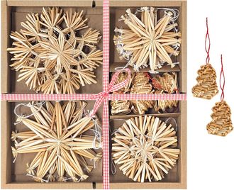 Com-Four 26x Strohsterne im Mix-Set - Christbaum-Schmuck - Stroh-Anhänger für den Weihnachtsbaum - natürlicher Christbaum-Behang - Weihnachtsdekoration (026-te