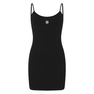 Philipp Plein Cotton Rib Short Tank Dress Crystal Hexagon - - Dresses - Damen - Schwarzk - L