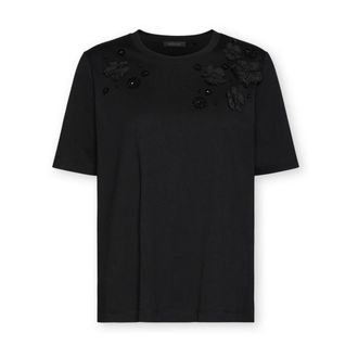Elena Miro Baumwoll-T-Shirt mit floralen Applikationen - - Tops - Damen - Schwarzk - L