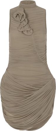 Magda Butrym Femme, Robes, Beige, Taille: 34 FR Mini-robe drap&eacute;e &agrave; col montant