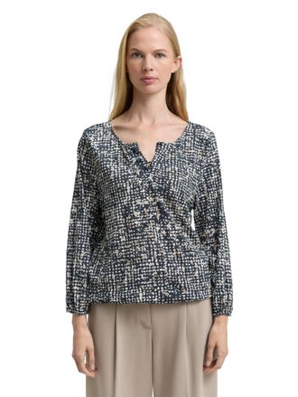 Tom Tailor Damen 1047731 Crinkle Blusenshirt mit Muster, 38402-Navy Abstract Dot Design, 3XL