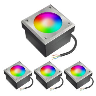 LEDs Com 4x LED Pflasterstein NEOLUM f&uuml;r au&szlig;en, IP67, eckig, 10 x10cm, inkl. GX53 RGB Leuchtmittel, 670lm, Smart Home