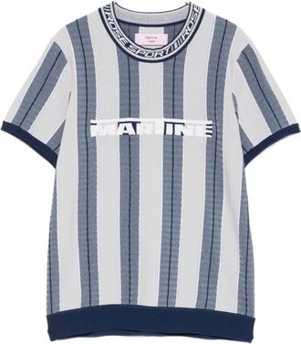 Martine Rose Homme, Tops, Bleu, Taille: M Col rond c&ocirc;tel&eacute; avec logo jacquard