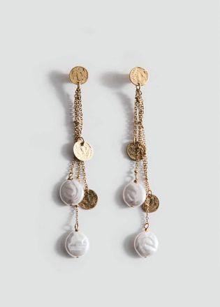 Mango Boucles doreilles pendantes perles or - Femme - Taille unique - MANGO