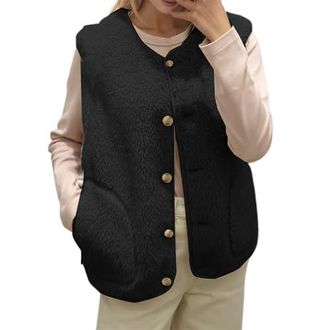Generic Gilet Sans Manche Femme Gilet Femme D&eacute;contract&eacute; Quotidien Ville Fausse Fourrure Col Montant - Doubl&eacute; Polaire Chaud Pour Automne-Hiver