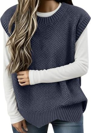 Generic Gilet sans Manche Femme Gilet Femme D&eacute;contract&eacute; Quotidien Ville Tricot &Eacute;pais Oversize - Col Rond pour Superposition Automne Et Intersaison