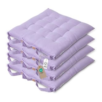 Homescapes 4er Set Stuhlkissen 40x40 cm Flieder - Sitzkissen Outdoor/Indoor mit Baumwollbezug, Sitzpolster waschbar und Oeko-TEX-Zertifiziert f&uuml;r Esszimmer-, K&uuml;c