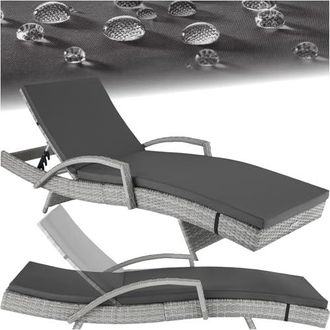 TecTake TecTake Chaise Longue Bain de Soleil en R&eacute;sine Tr&eacute;ss&eacute;e Aluminium R&eacute;sistant Dossier Inclinable sur 5 Positions, Transat Salon de Jardin Exterieur Mobil