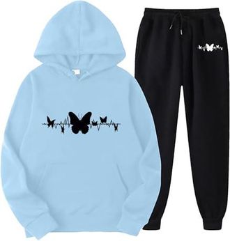 Generic Sweat &agrave; capuche d&eacute;contract&eacute; &agrave; manches longues et col rond pour femme - Motif coeur et imprim&eacute; - Pour lautomne et lhiver - 2026, bleu clair, 3XL