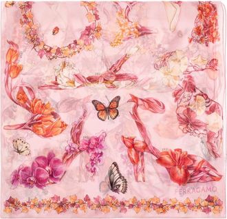 Ferragamo Femme, Accessoires, Rose, Taille: ONE Size Foulard en soie &agrave; motif floral