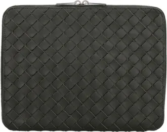 Bottega Veneta Mens Intrecciato Hydrology Document Case Pouch Green Calf Clutch Bags