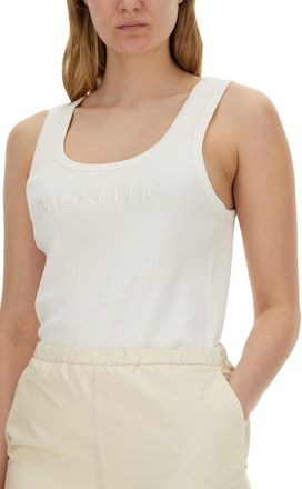 Moncler Logo-Embroidered Cotton Top - White