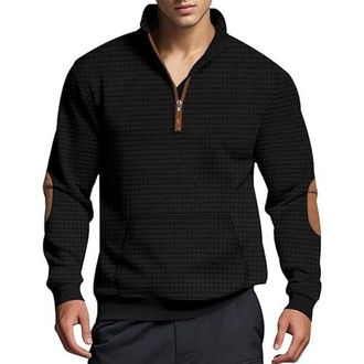Generic Sweat &agrave; Capuche &agrave; Manches Longues et Fermeture &eacute;clair Quart de Zip pour Homme, Noir, Taille XXL