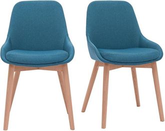 Miliboo Skandinavische St&uuml;hle mit entenblauem Stoff und massivem Buchenholz (2er-Set) HOLO