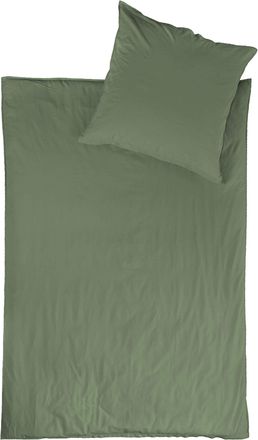 jilda-tex Bio-Bettwäsche Stone-Washed Renforce Lissabon 100% Bio-Baumwolle Knitterlook Stehsaum Bügelfrei Uni Leinen-Optik Bügelfrei GOTS Made in Green (Salbeig