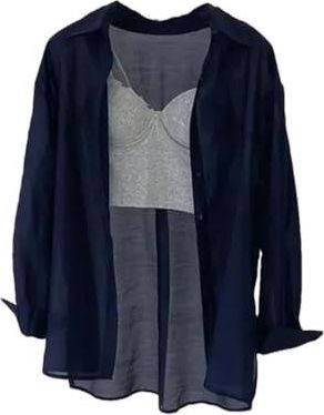 Generic Chemise &agrave; manches longues avec boucle lat&eacute;rale pour femme, Bleu fonc&eacute; (chemise une pi&egrave;ce), M