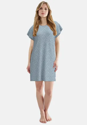 Tom Tailor Nachthemd TOM TAILOR, Damen, Gr. 36, N-Gr, blau, mittel, allover, Single Jersey, Obermaterial: 95% Baumwolle, 5% Elasthan, bequem knielang, Rundhals, 