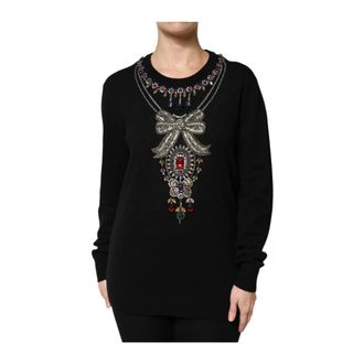 Dolce & Gabbana Kristallverziertes Pullover-Sweatshirt - - Knitwear - Damen - Schwarzk - L