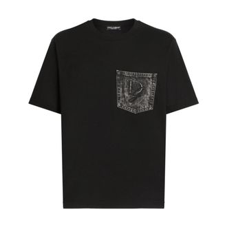Dolce & Gabbana Baumwoll-T-Shirt mit Brusttasche und Logo-Stickerei - - Tops - Herren - Schwarzk - L